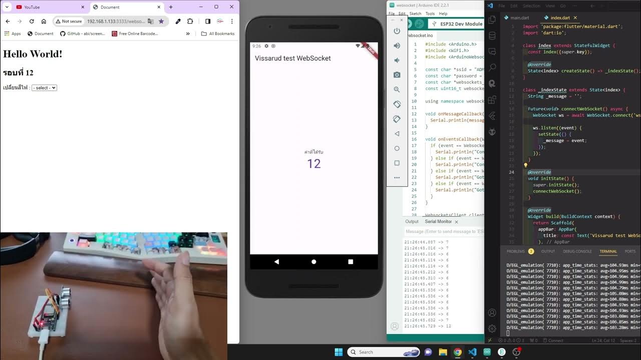 iot websocket esp32 Ultrasonic nodejs javascript flutter - YouTube