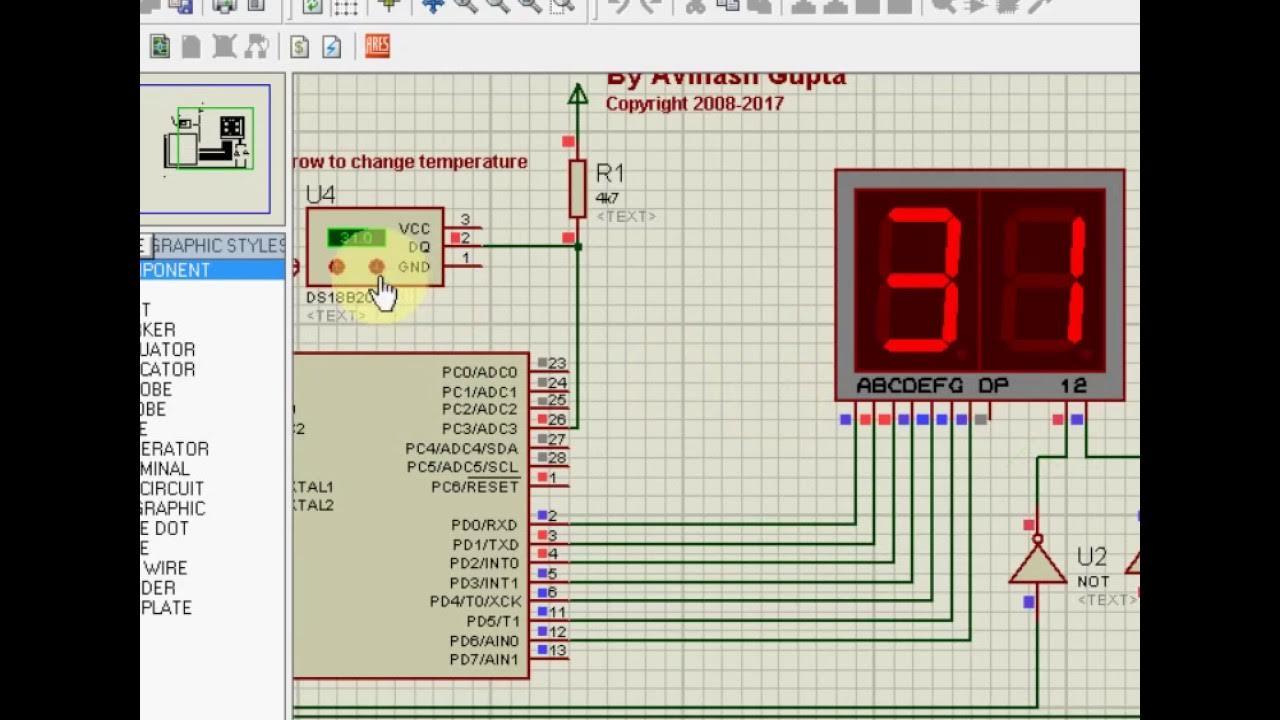 DS18B20 Temperature Sensor Interface with AVR ATmega8 Proteus Simulation - YouTube