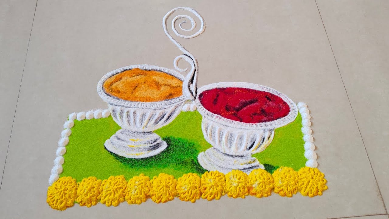 Haldi Kumkum karanda Rangoli | Haldi Kumkum Rangoli - YouTube