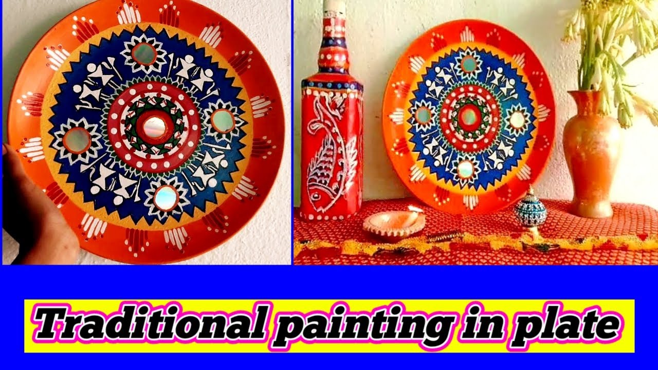 Plate painting ||Traditional look plate painting || Warli Painting ...