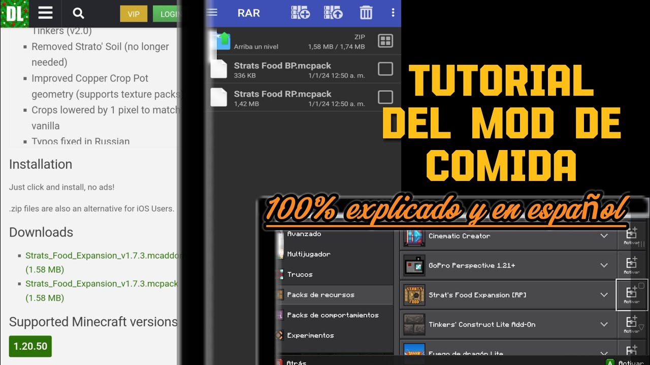 tutorial de como descargar 📁 el mod de comida (Minecraft pe 1.20 ...