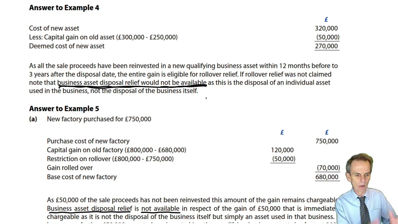 Rollover Relief - ACCA Taxation TX-UK lectures - YouTube
