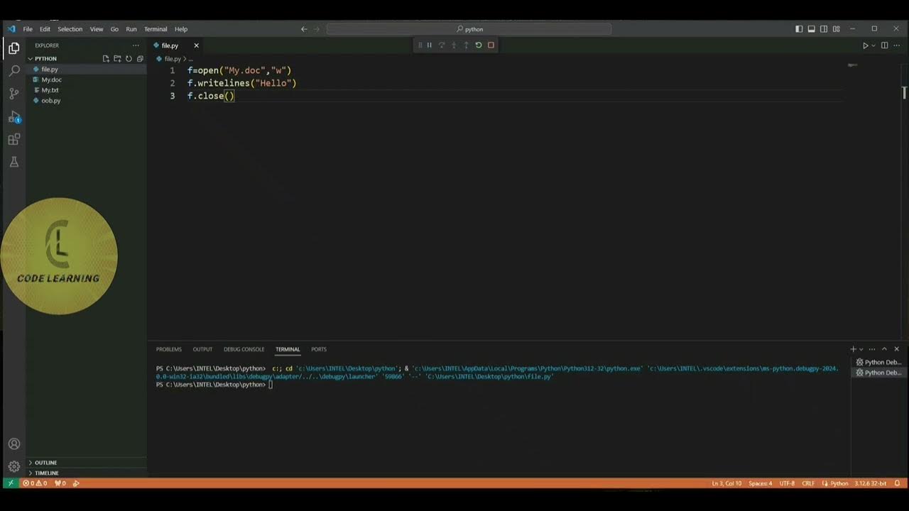 Python File Handling Creating Ms Word File Codelearning Youtube