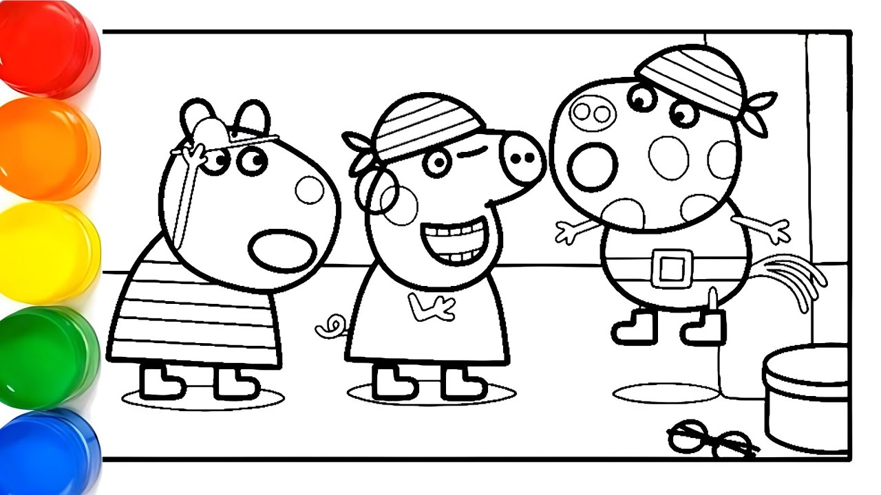 Peppa & Friends in Robber Costume Drawing and Coloring for Kids | Peppa ...
