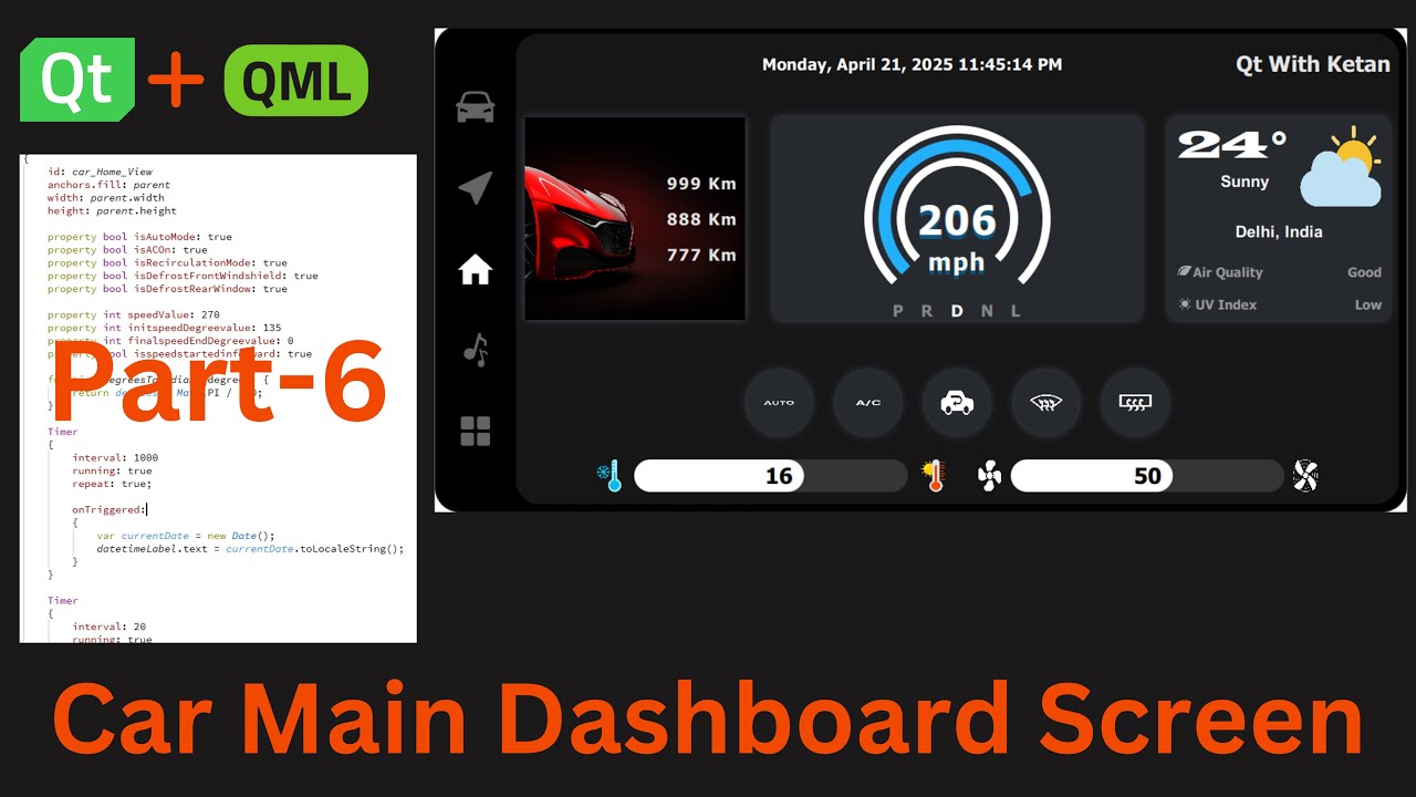 Part-6 | Qt Car HMI | Car Dashboard View | Qt QML Tutorial - YouTube