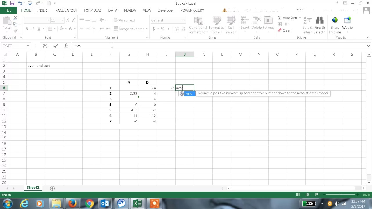 Excel 2013 Tutorial63 Even Odd Function In Excel Youtube