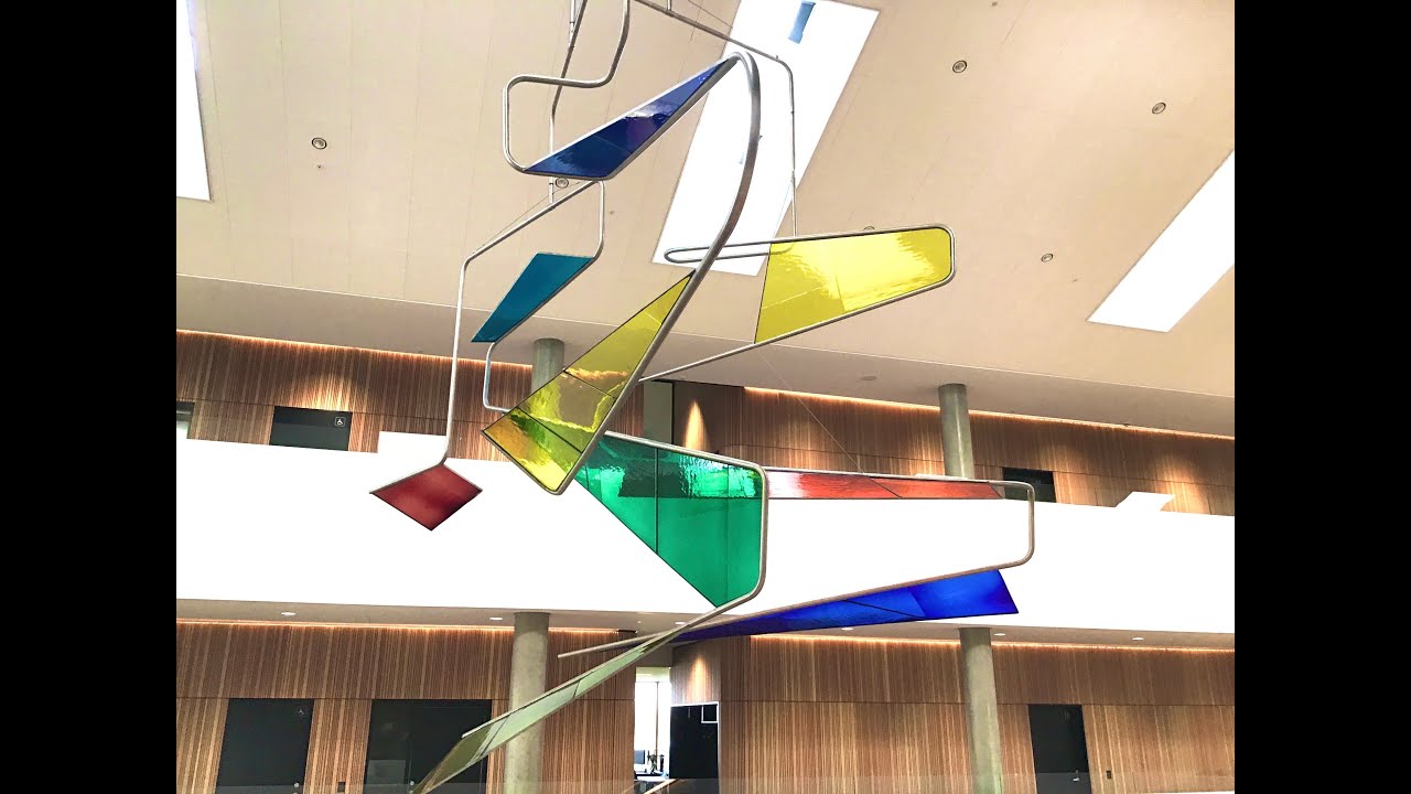 Huge architectural hanging mobile: Mouthblown coloured glass. Abstract ...