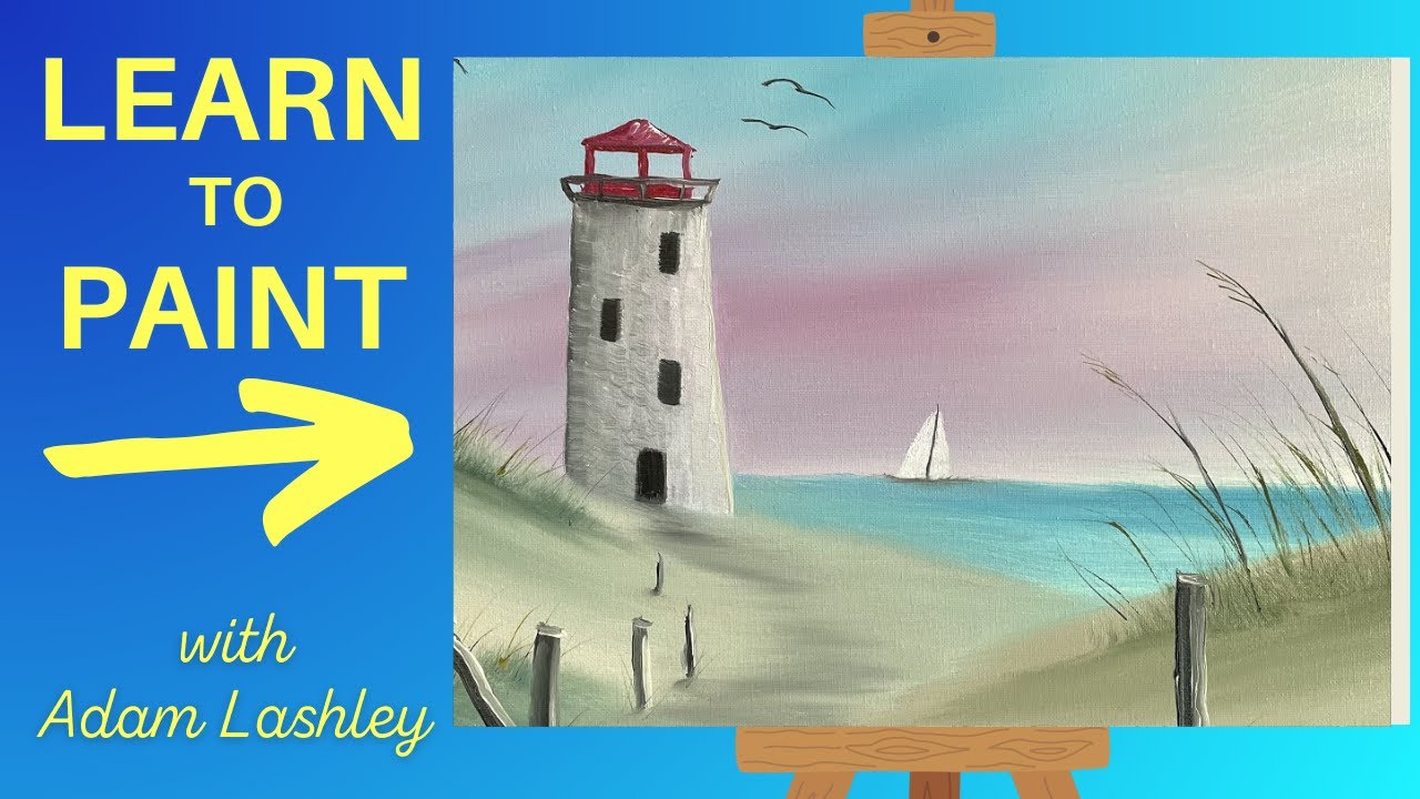 Beach Lighthouse | Paint with Adam | Wet on Wet Technique | Oil ...