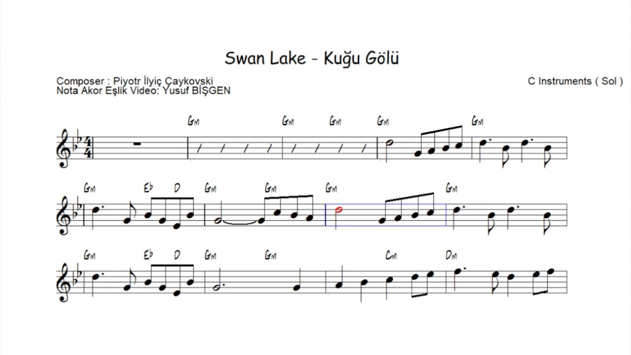 Nota Akor Eşlik - Kuğu Gölü/Swan Lake - C Instruments ( Gm ) - YouTube