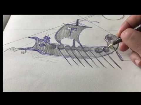Artbyevangelos.com Pen drawing sketch of a ancient Greek Trireme. - YouTube
