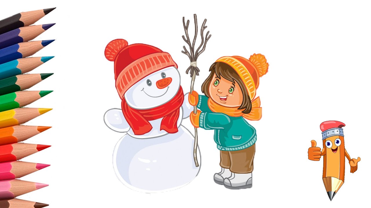 How to draw a girl making a snowman step by step - YouTube