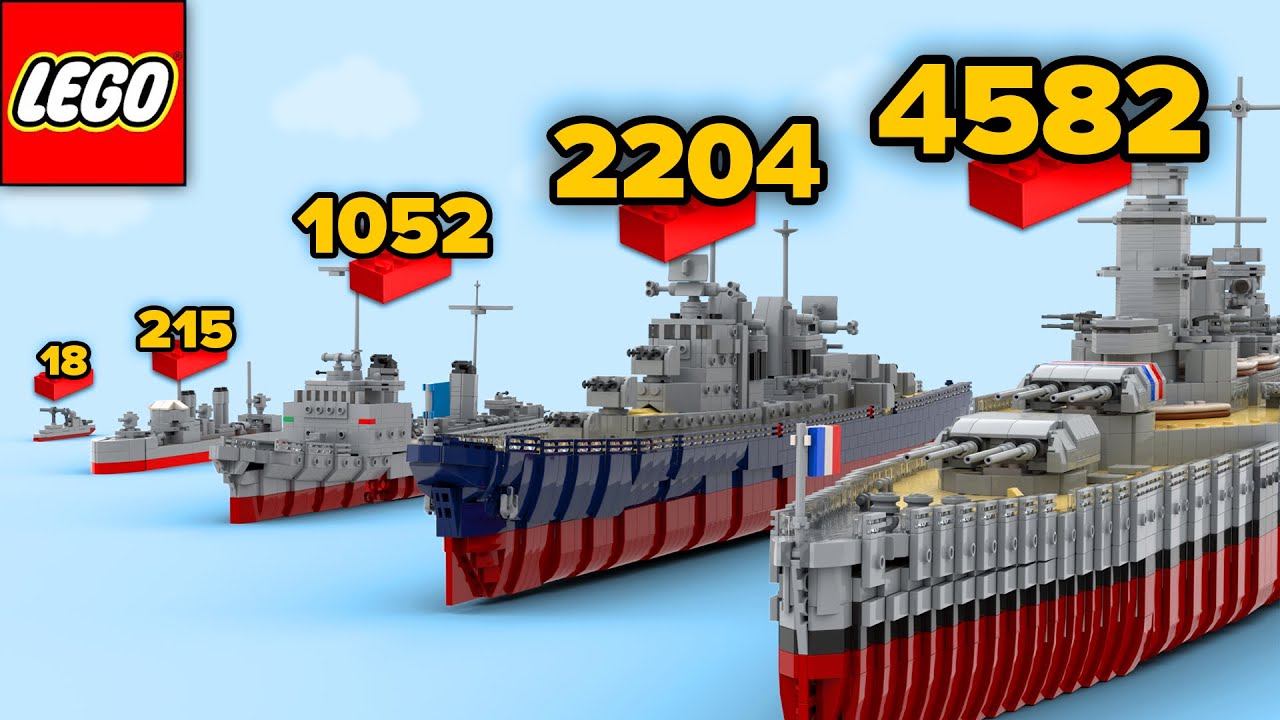 LEGO WARSHIPS From WW2 Built With 18 to 4582 Parts | Comparison - YouTube