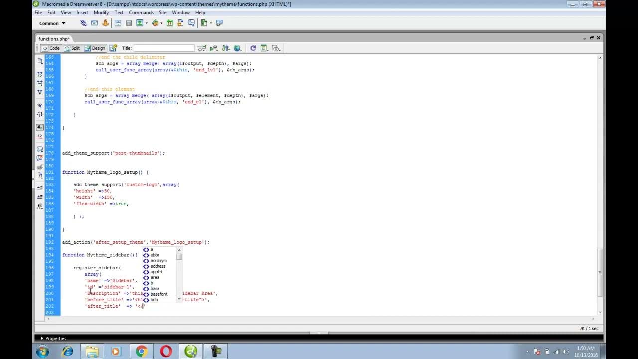 Lecture 16 Sidebar Widget Registration Part 1 - wordpress theme development from scratch 2.0 ...