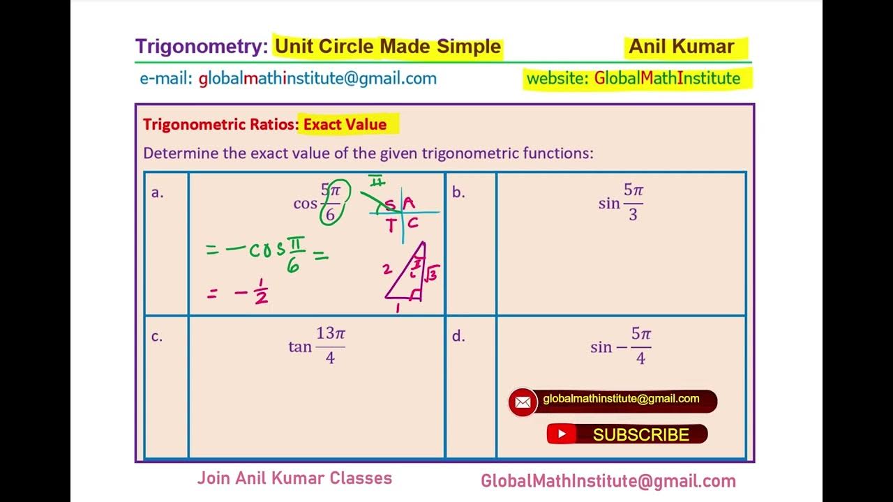 Find Exact Value of Trigonometric Function Angle in Radians Precalculus ...