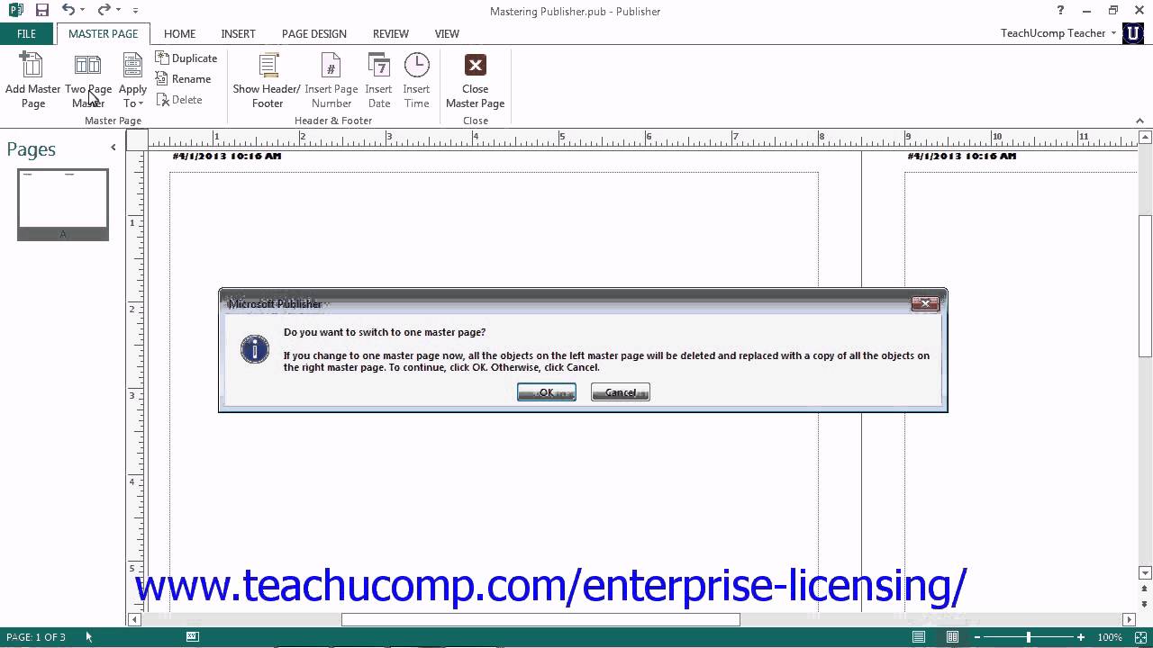 Microsoft Office Publisher Tutorial 2013 Master Pages 6.1 Employee ...