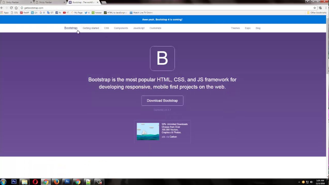 Sticky Navbar In Css3 With Jquery And Bootstrap With Transition Youtube 8085