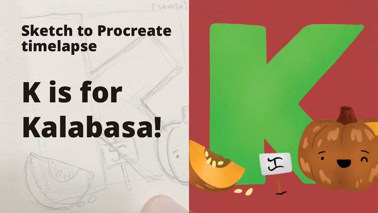 K is for Kalabasa, drawing and digital painting Procreate timelapse ...