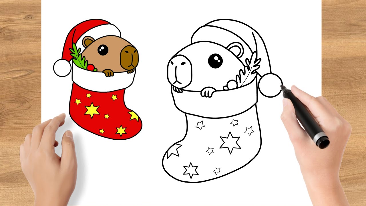 How to draw Christmas Capybara stocking Easy - YouTube