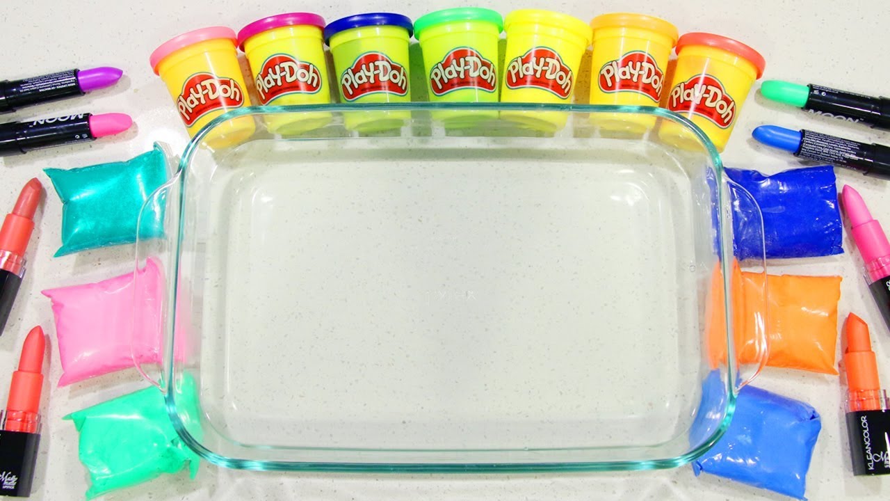 Mixing Too Much Lipstick Makeup, Play Doh, & Soft Clay into Clear Slime ...