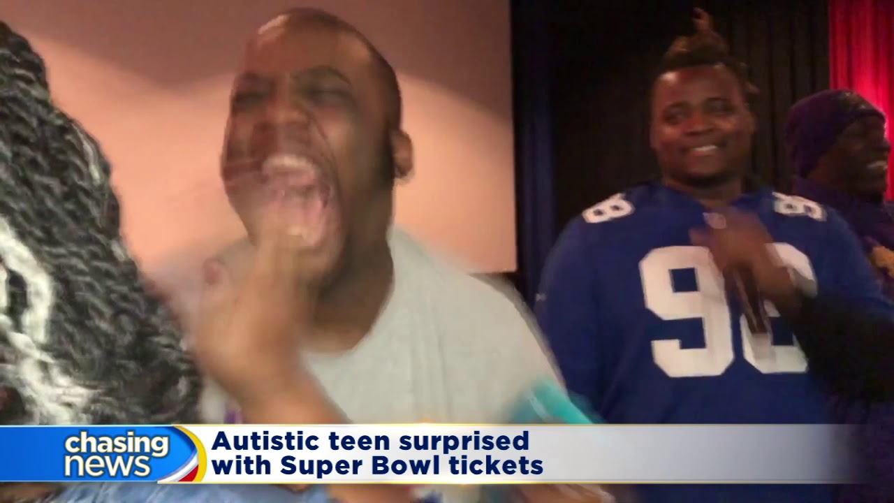 Autistic teen surprised with Super Bowl tickets - YouTube