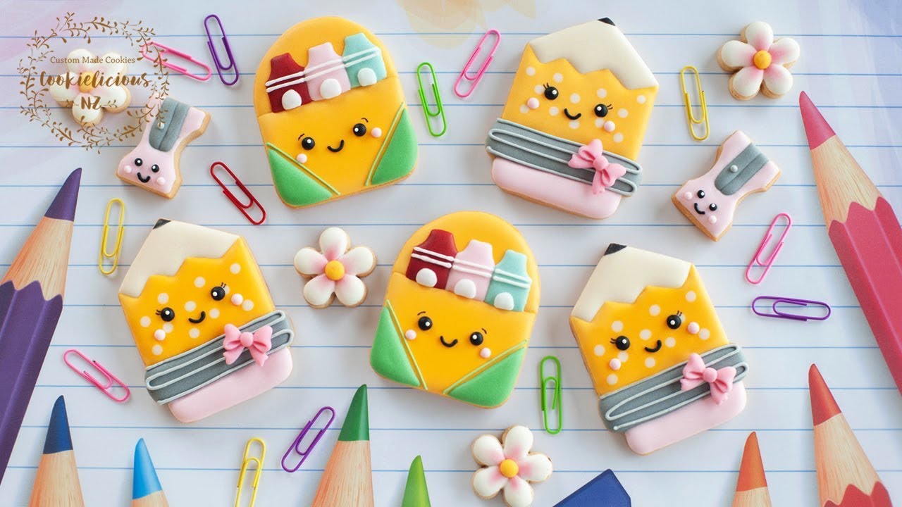 How to decorate KAWAII PENCIL & CRAYONS COOKIES - Back to School ...