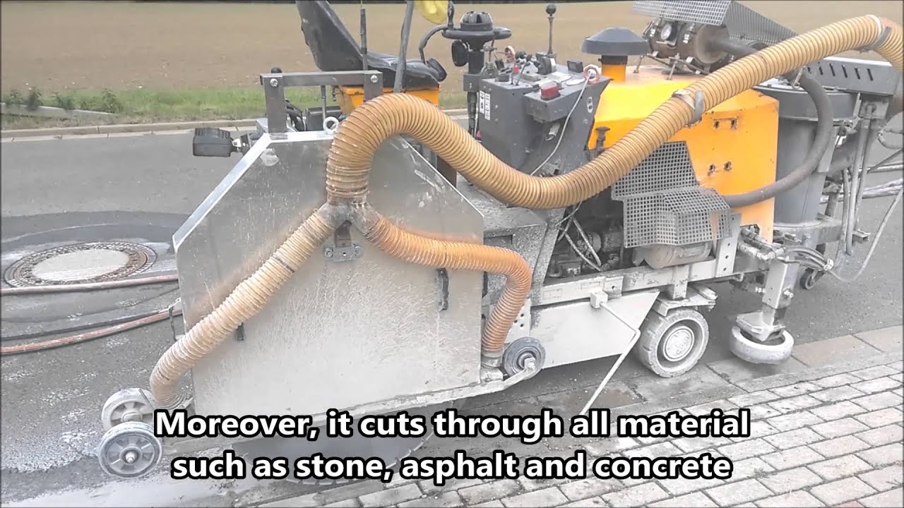 Micro trenching by diamondblade, cut in the sidewalk - YouTube