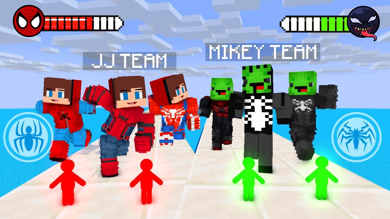 JJ Spider-Man Army vs Mikey Venom Army SuperHero Battle Game - Maizen Minecraft Animation - YouTube