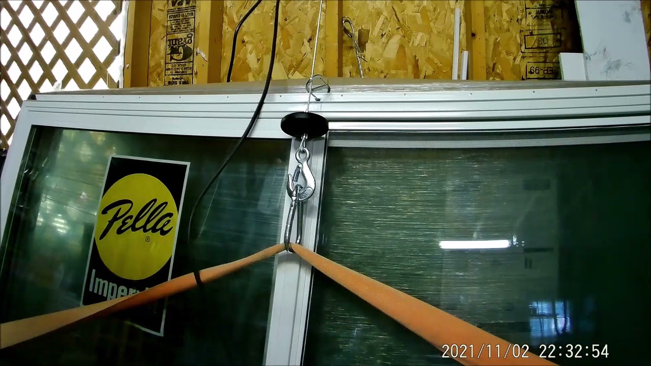 large window replacement using electric hoist - YouTube