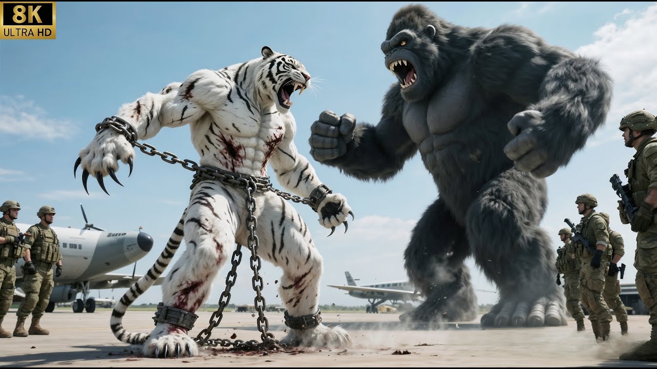 King Kong vs White Tiger Warrior | Chaos Erupts Inside a Military Cargo ...