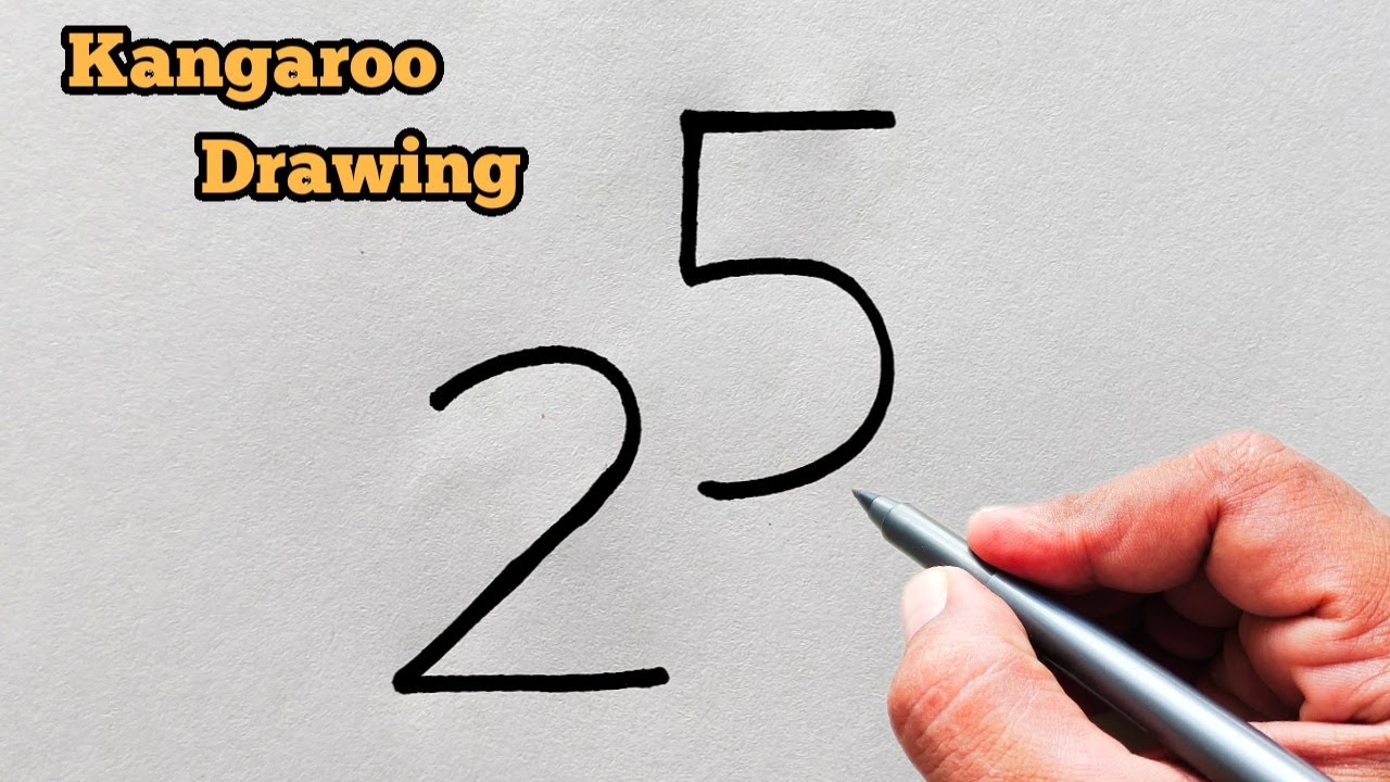 How to draw kangaroo from number 25 | Easy kangaroo drawing for ...