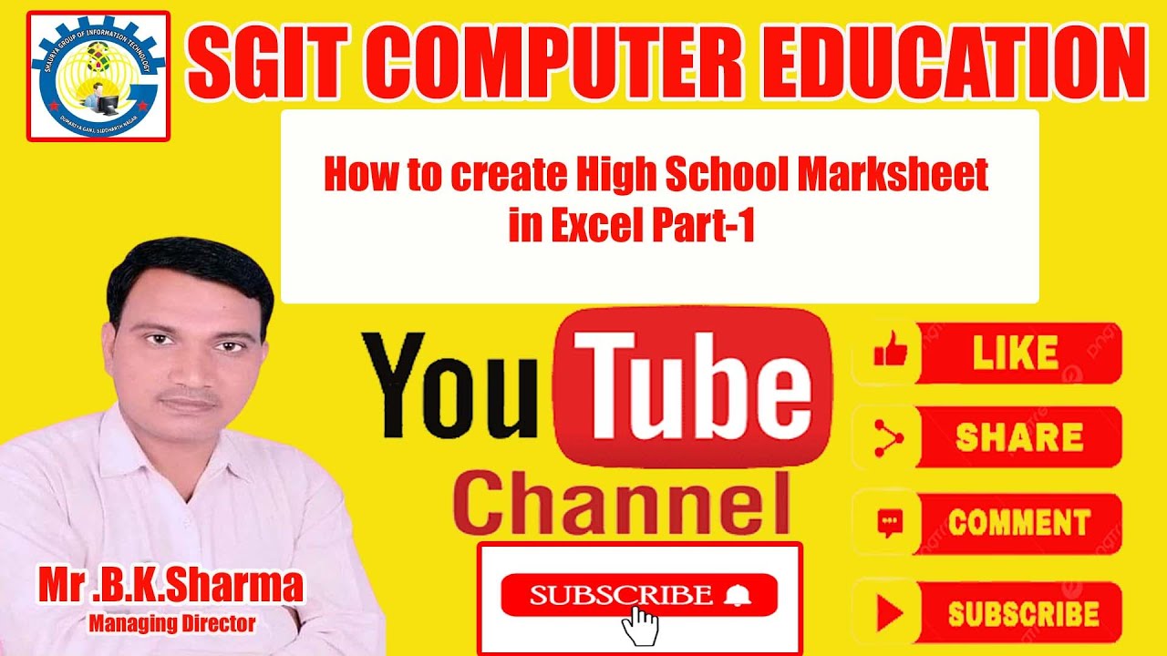 how to create high school marksheet in excel part-1 - YouTube