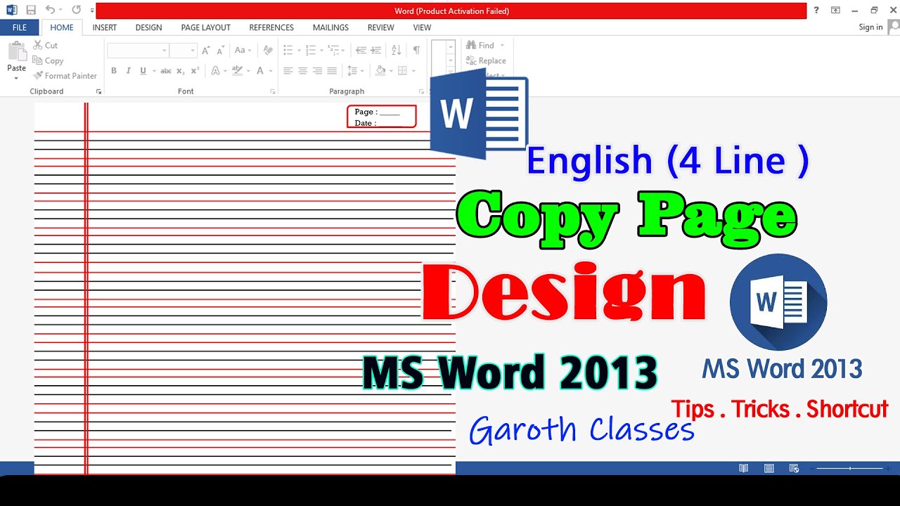 4 Line Copy Page Create in Microsoft Word | Hindi Tutorial | How to ...