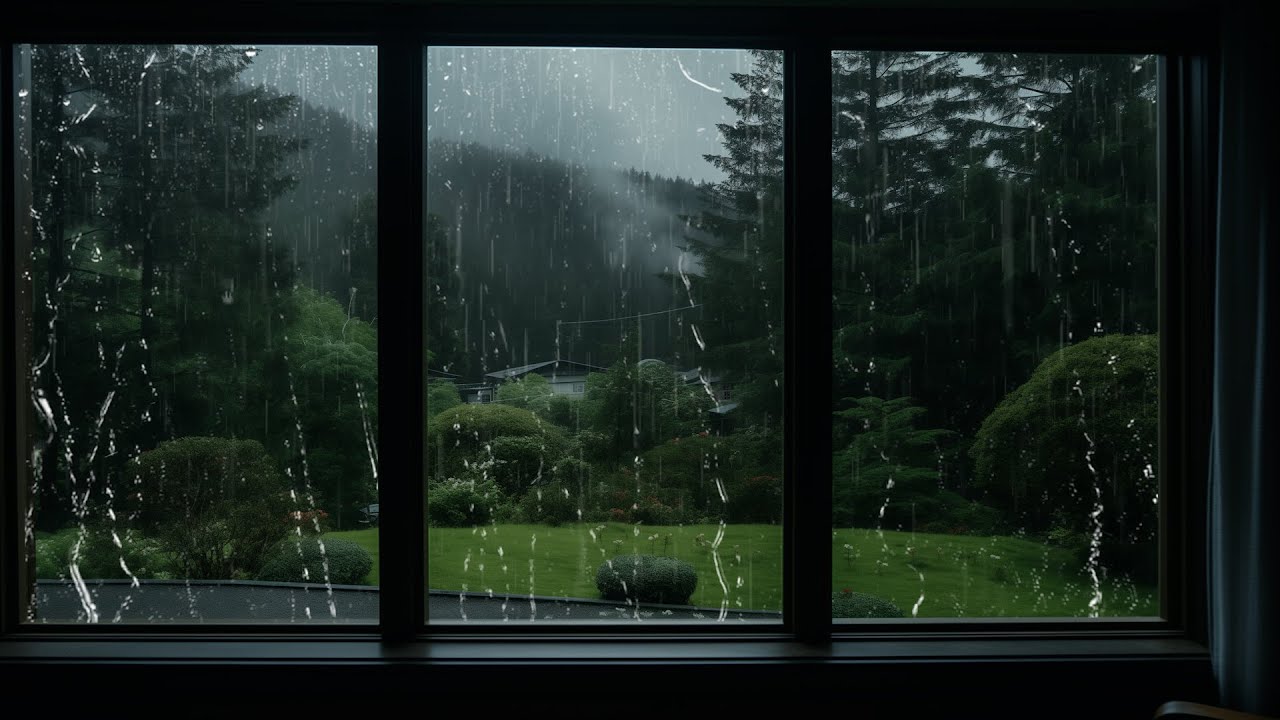 Pouring rain outside Sure make you sleep better | Rain Thunder Window ...