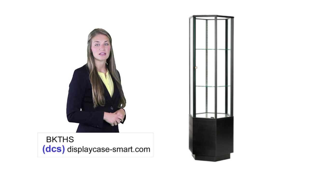 Black Hexagon Display Tower with Storage - Glass Top - YouTube