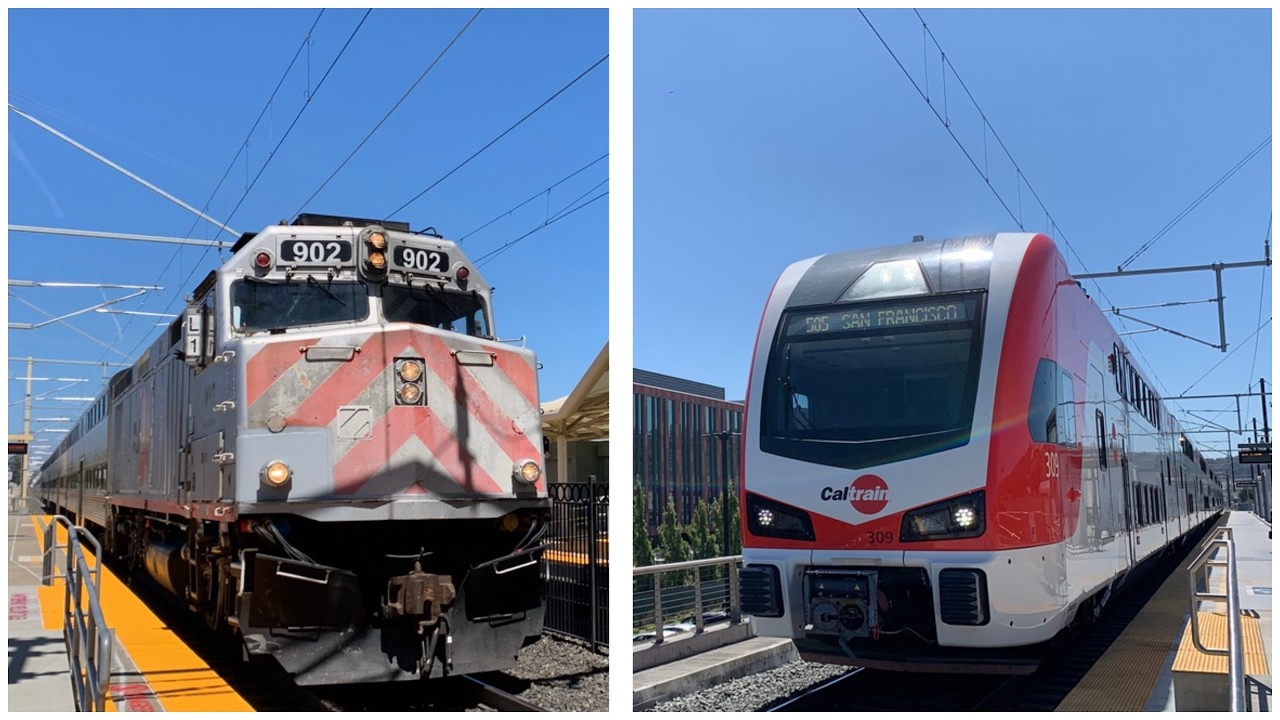 Caltrain Stadler KISS EMUs and F40PHs - YouTube