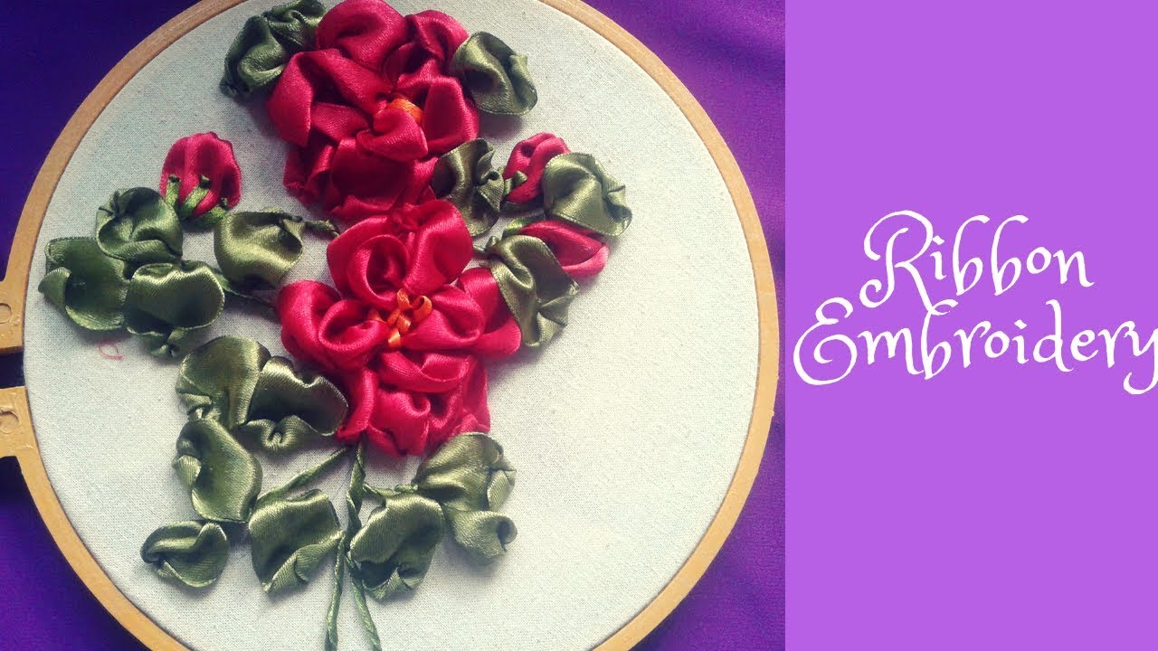 Ribbon Flowers|Red Roses|Embroidery Stitches by Hand - YouTube