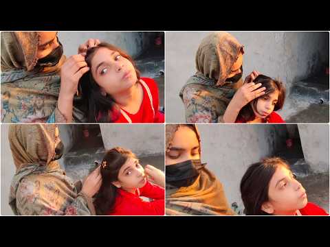 Little village girl short beautiful hair checking by samavia another part