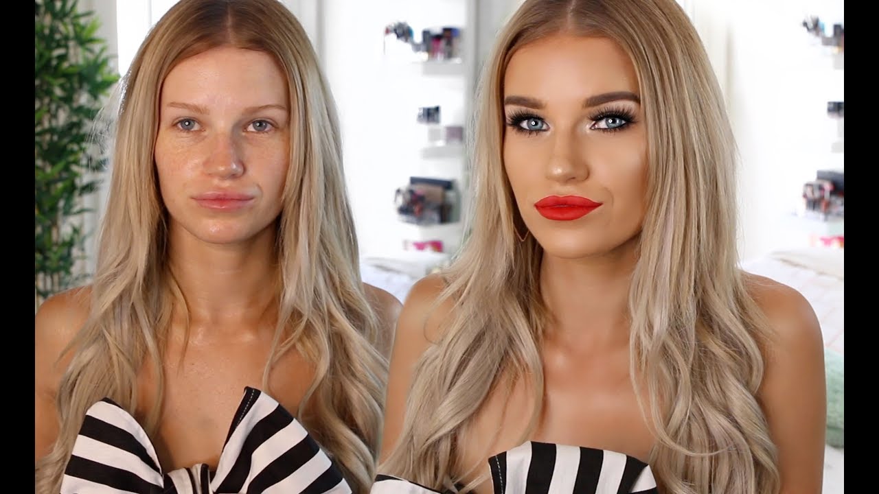 RED LIPS, BOLD LASHES, FLAWLESS SKIN MAKEUP TUTORIAL - YouTube