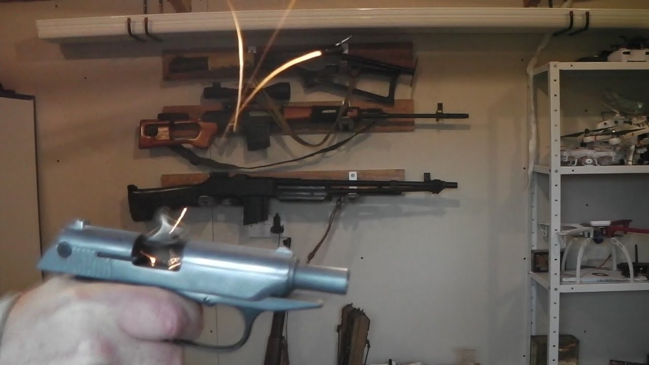 BRUNI ppk 8mm blank firing replica Slo Mo firing. - YouTube