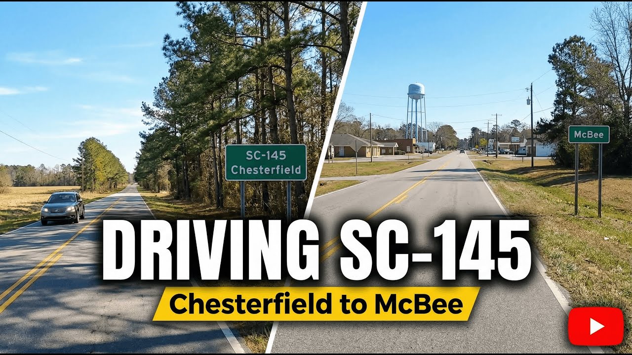 Driving on South Carolina Highway 145 from Chesterfield to McBee - YouTube