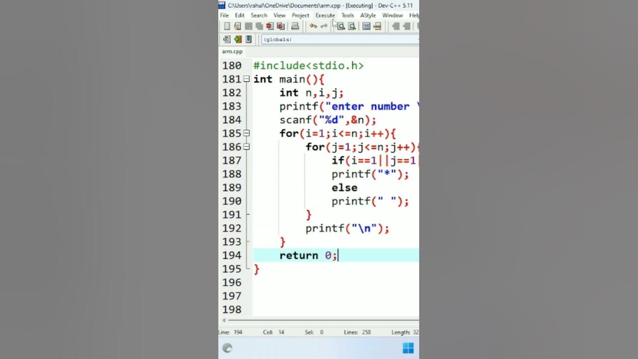 Wap To Pattern Questions In C Using Loops Cprogramming Codingshorts Youtubeshorts