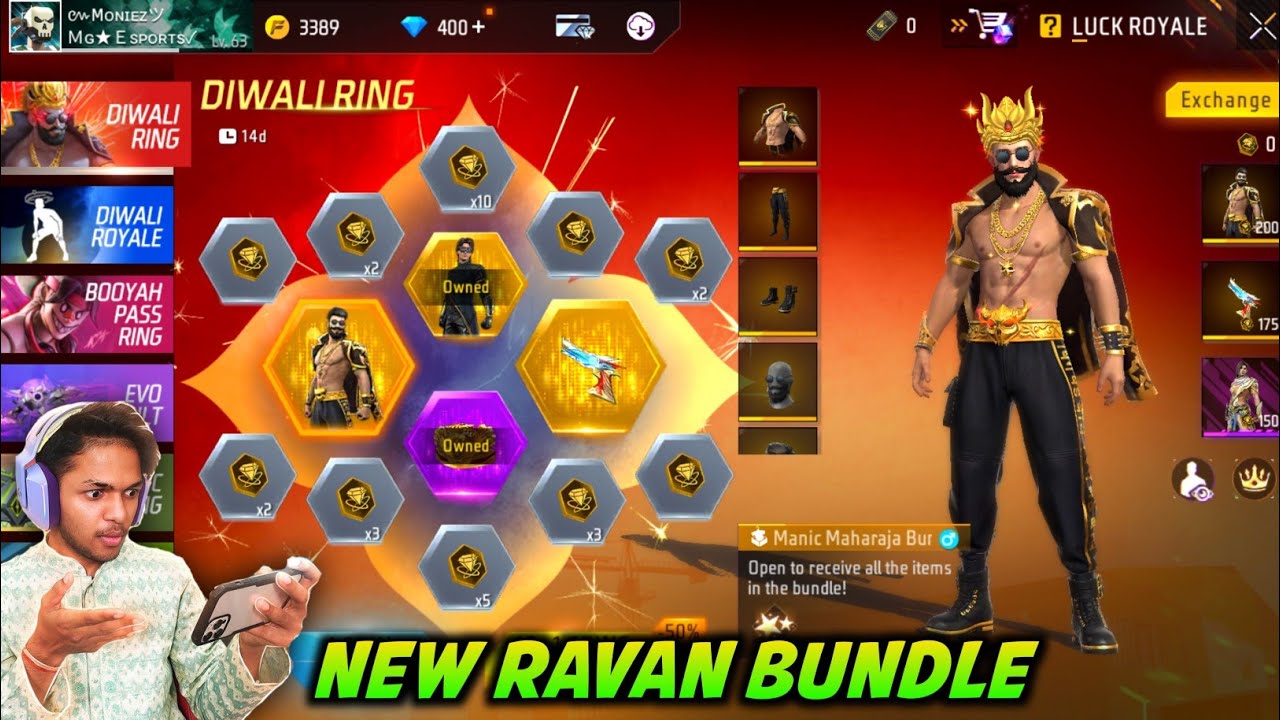 DIWALI RING EVENT FREE FIRE | NEW MANIC MAHARAJA RAVAN BUNDLE | FF NEW ...
