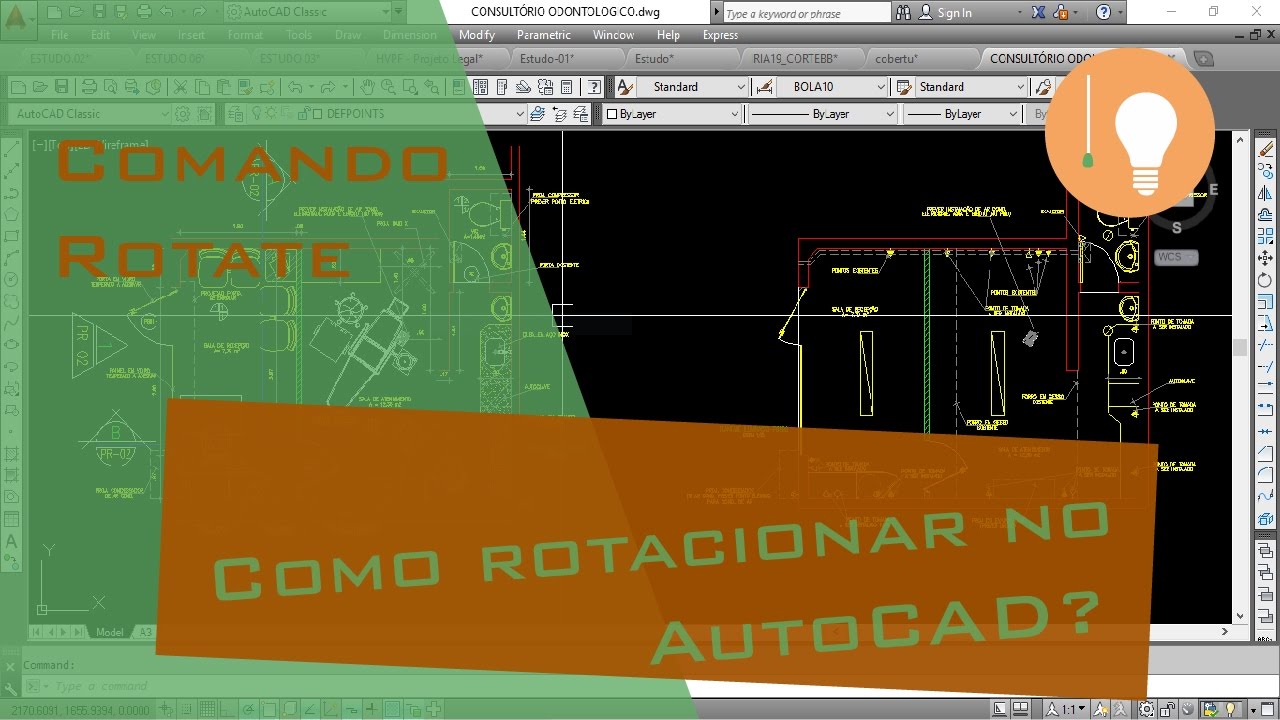 Comando Rotate - Rotação de objetos - Curso de AutoCAD - Command - YouTube