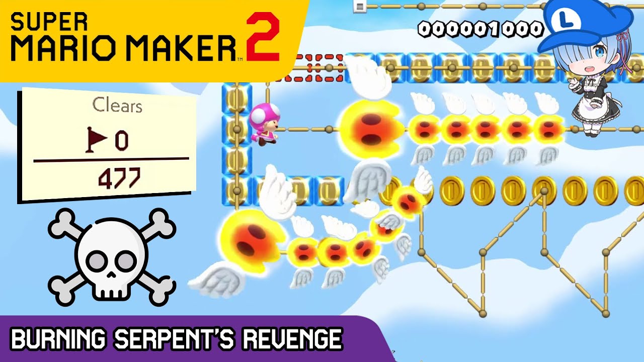 0 Clears, 477 Attempts, BURNING SERPENT CHASE! [Super Mario Maker 2 ...