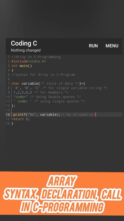 Array Syntax Declaration And Call In C Programming Syntax Array Cprogram Youtube
