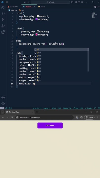 Html Css Dark Mode Toggle Button Javascript Coding Css Javascript Darkfrontcode Html5 Youtube