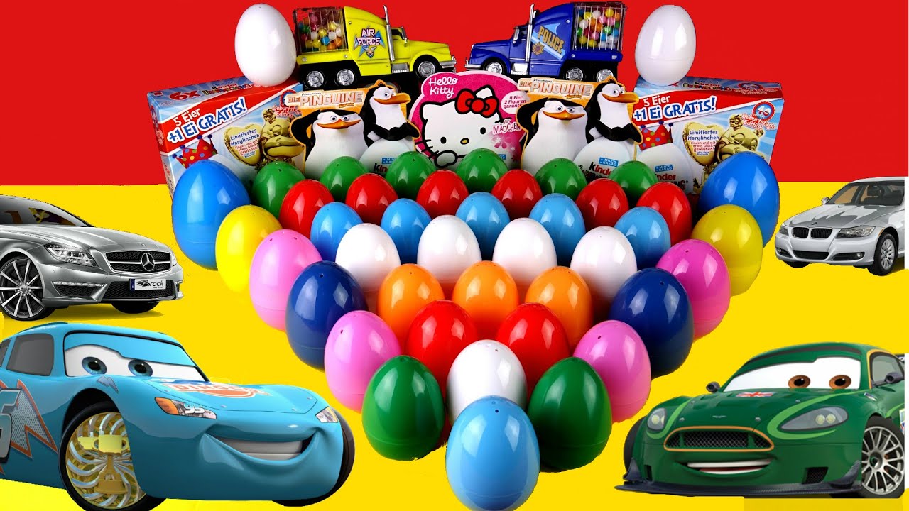 50 Surprise Eggs, Kinder Surprise Cars 2 Mickey Mouse, Маша и Медведь ...