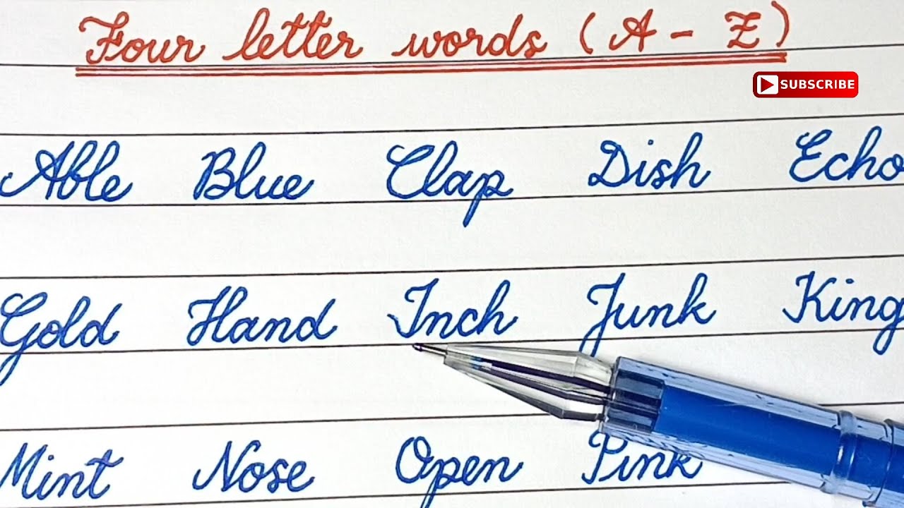 Cursive Handwriting Practice abcd | 4 Letters Words A to Z | Cursive ...