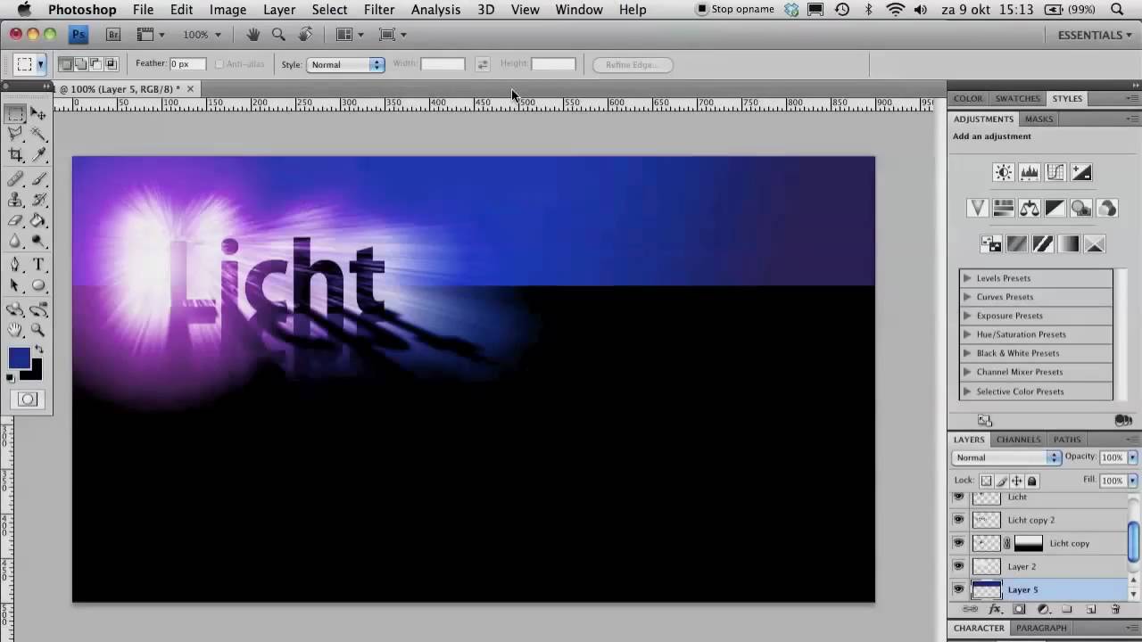 Tekst met Gekleurde Lichtstralen - Photoshop Tutorial NL - YouTube