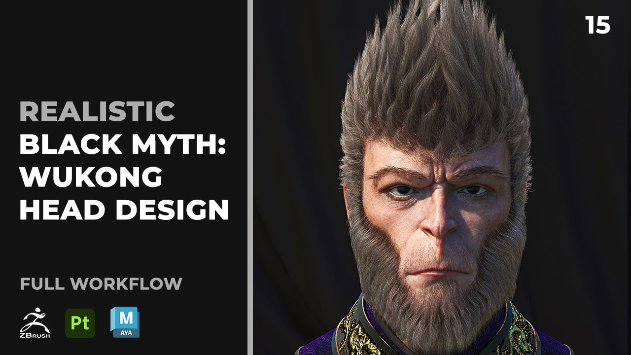 15 WUKONG BLACK MYTH HEAD DESIGN HAIR FUR SCULPTING IN ZBRUSH - YouTube